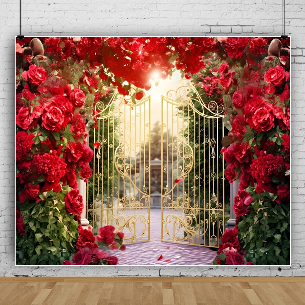 SUNOLIFE Red Floral Wall Backdrops Banner Flower Garden Photography ...