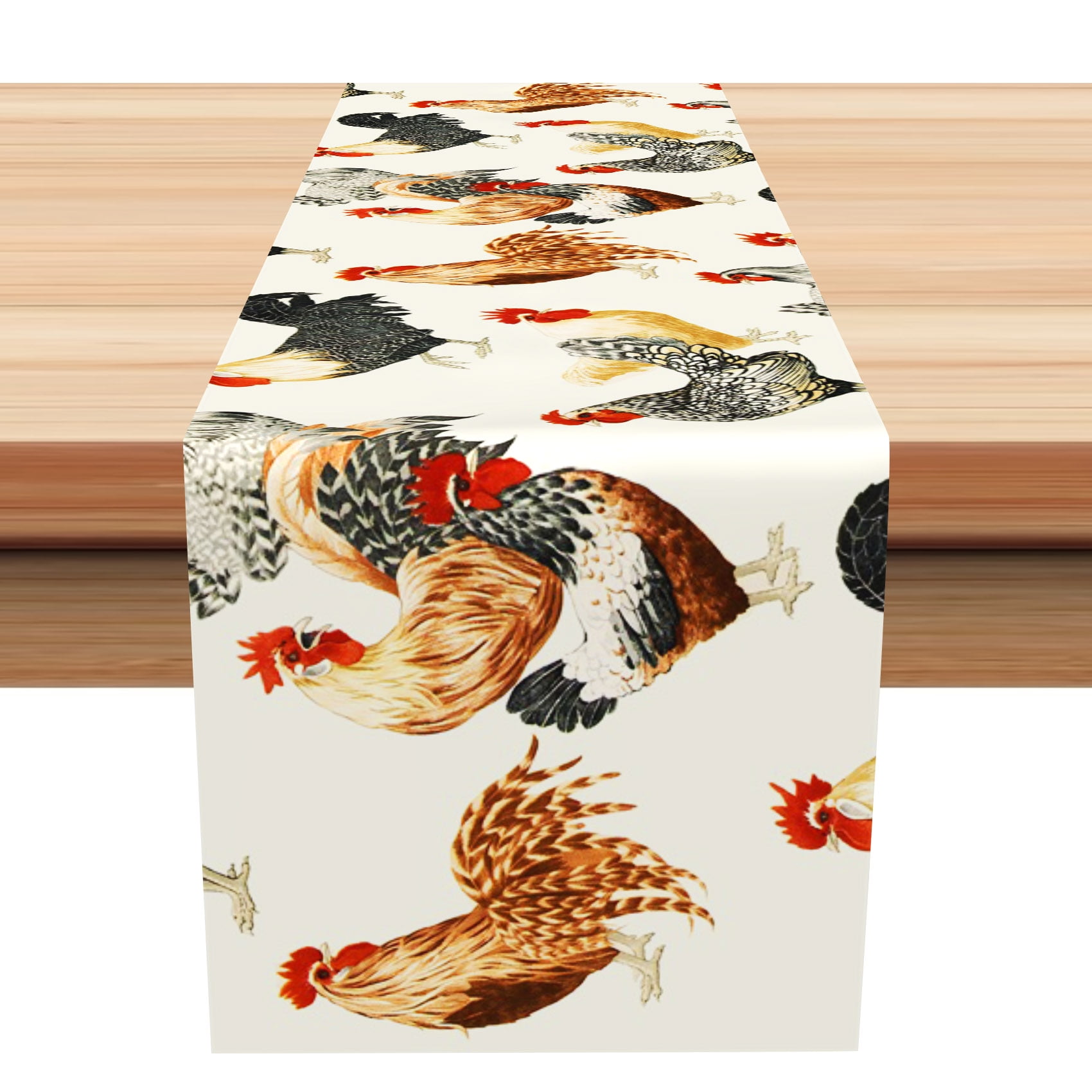 Fennco Styles Farmhouse Country Rooster Embroidered Linen Blend Table ...