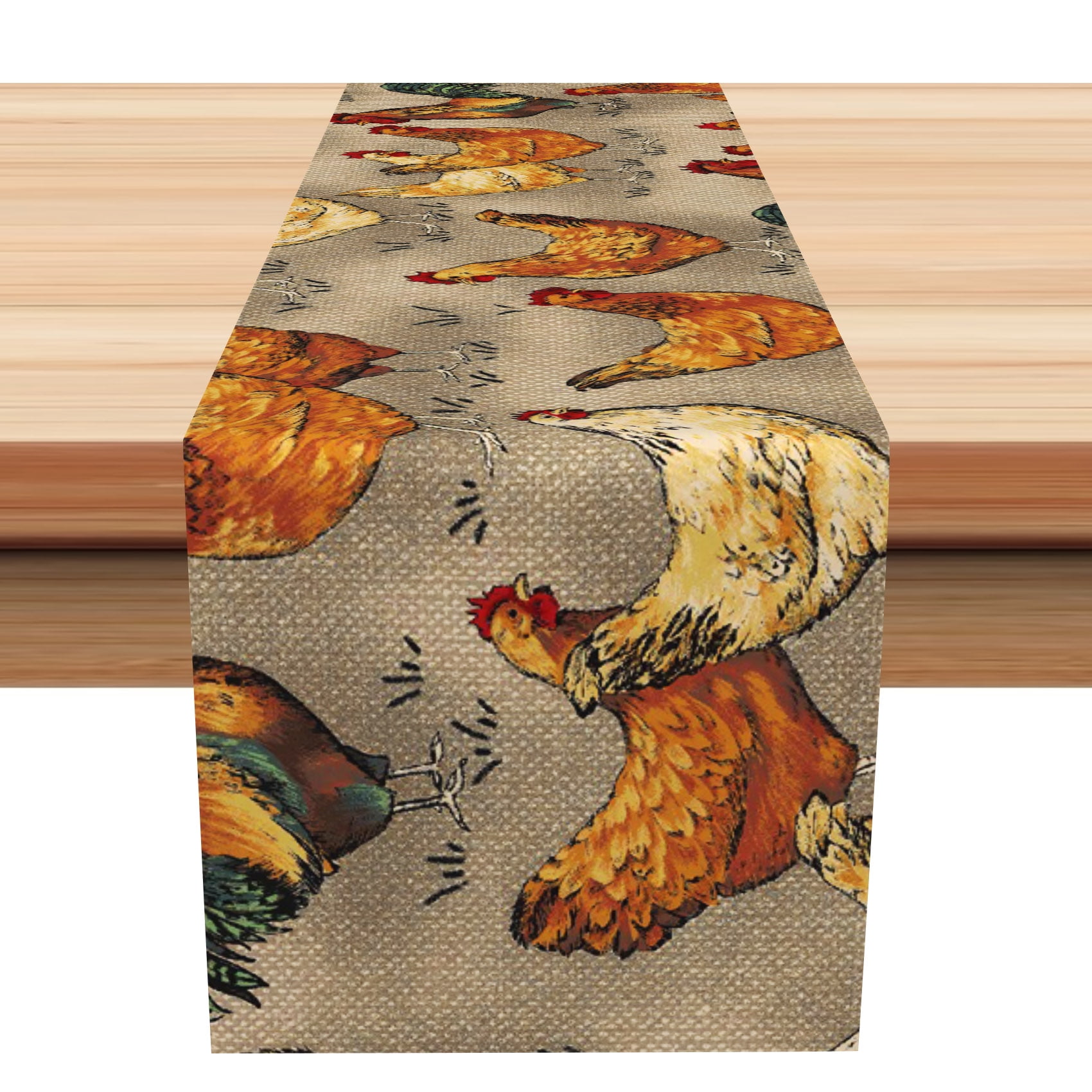 SUNOLIFE Rustic Rooster Table Runner Chicken Farmhouse Table Runner for ...