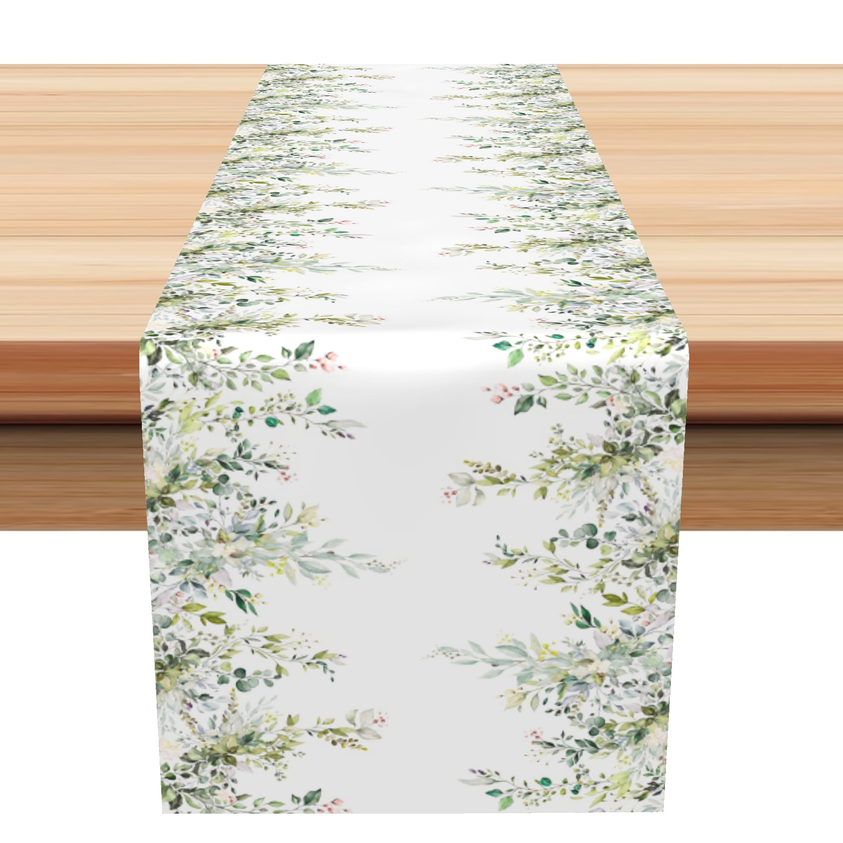 SUNOLIFE Sage Green Leaves Table Runner,Spring Plants Botanical Kitchen ...
