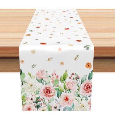 SUNOLIFE Watercolor Floral Linen Table Runners Spring Flowers Table ...