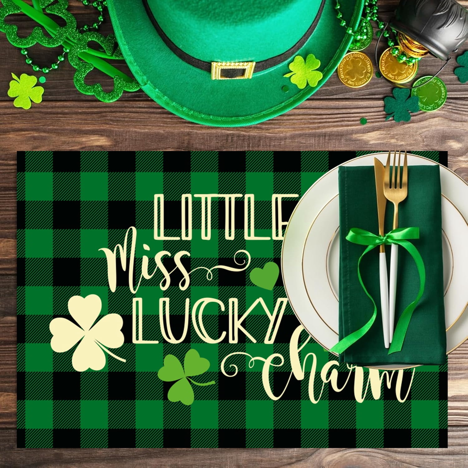 SUNOLIFE St Patrick's Day Placemat Set of 4 Green Clover Shamrock Place ...