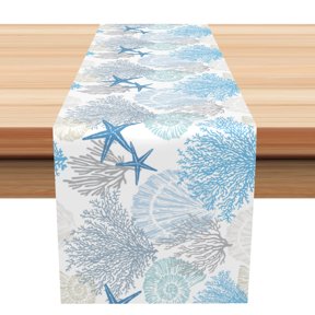 Fennco Styles Nautical Seashell Design Cotton Table Runner 14" W X 120 ...