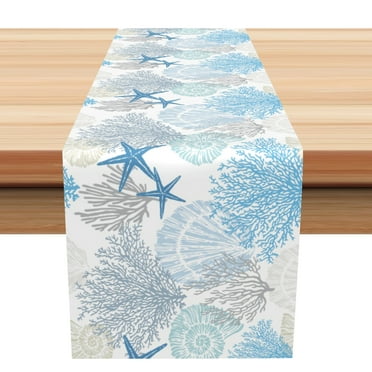 SUNOLIFE Ocean Beach Table Runner Summer Nautical Coastal Coral Kitchen ...