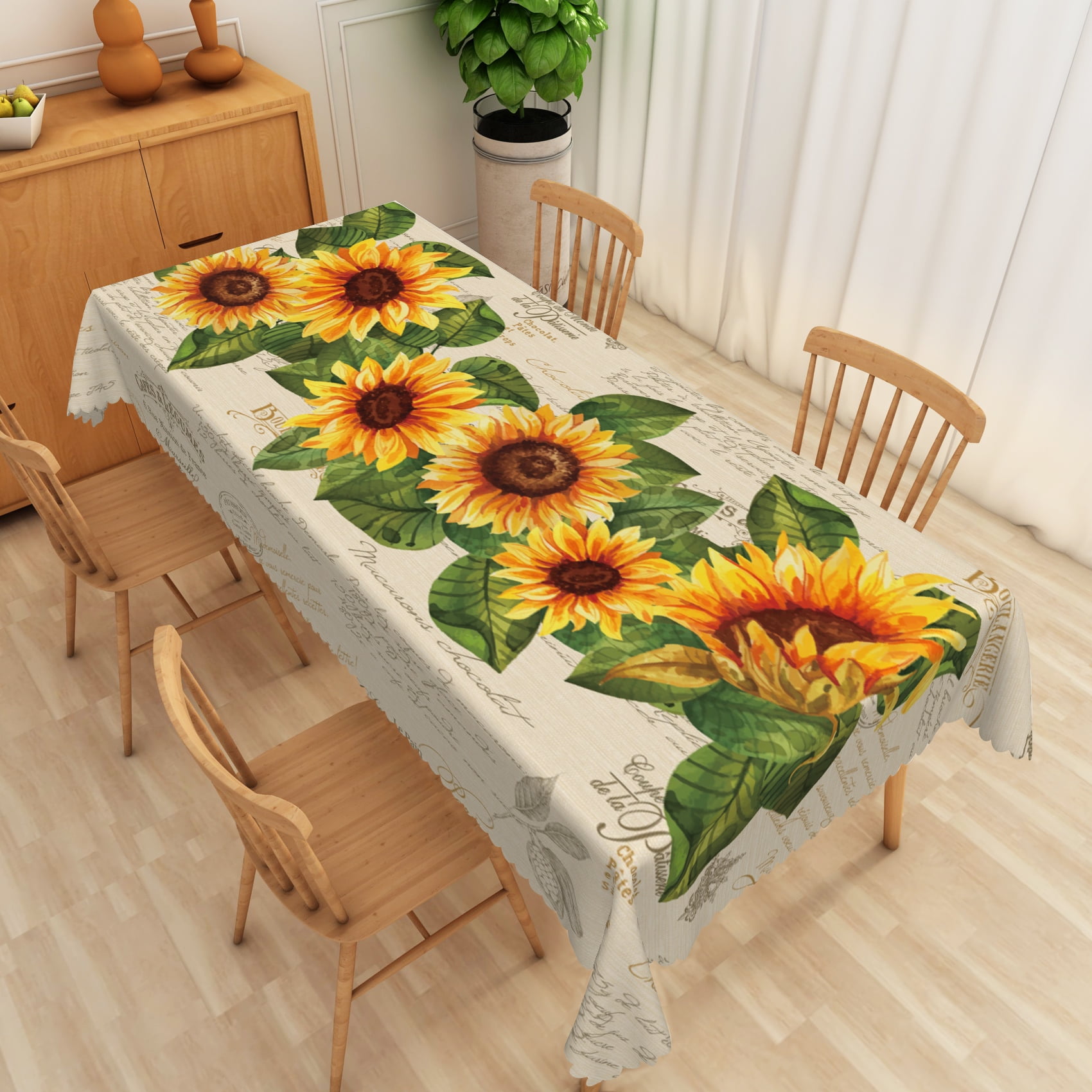 SUNOLIFE Sunflower Tablecloth Rectangular Vintage Rustic Floral Table ...