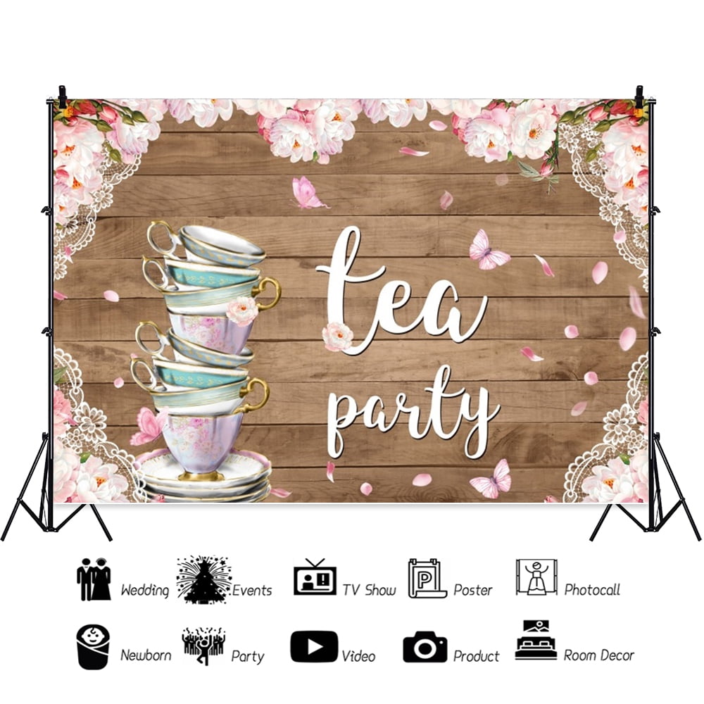 SUNOLIFE Tea Party Backdrop Banner Let's Partea Birthday Background for ...