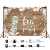 7×5FT Tea Party Backdrop Pink Rose Floral Gold Butterfly Teapot Let's ...