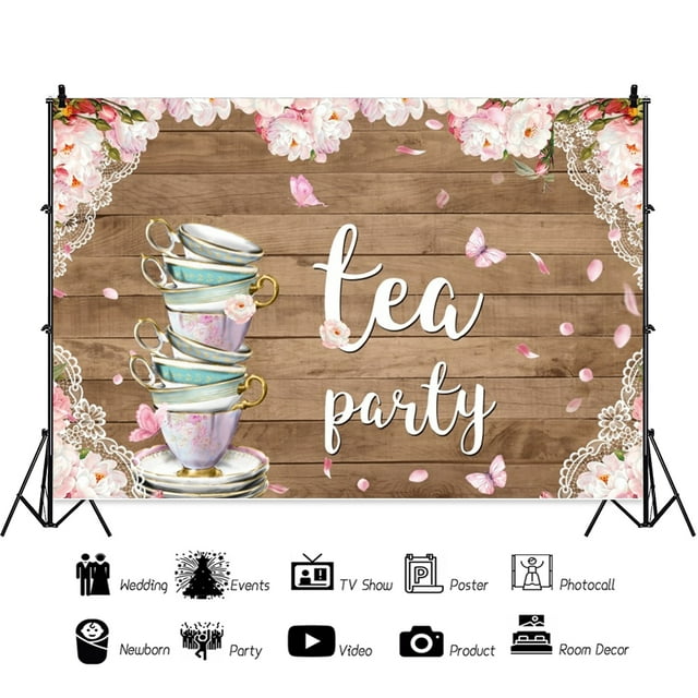 SUNOLIFE Tea Party Backdrop Banner Let's Partea Birthday Background for ...