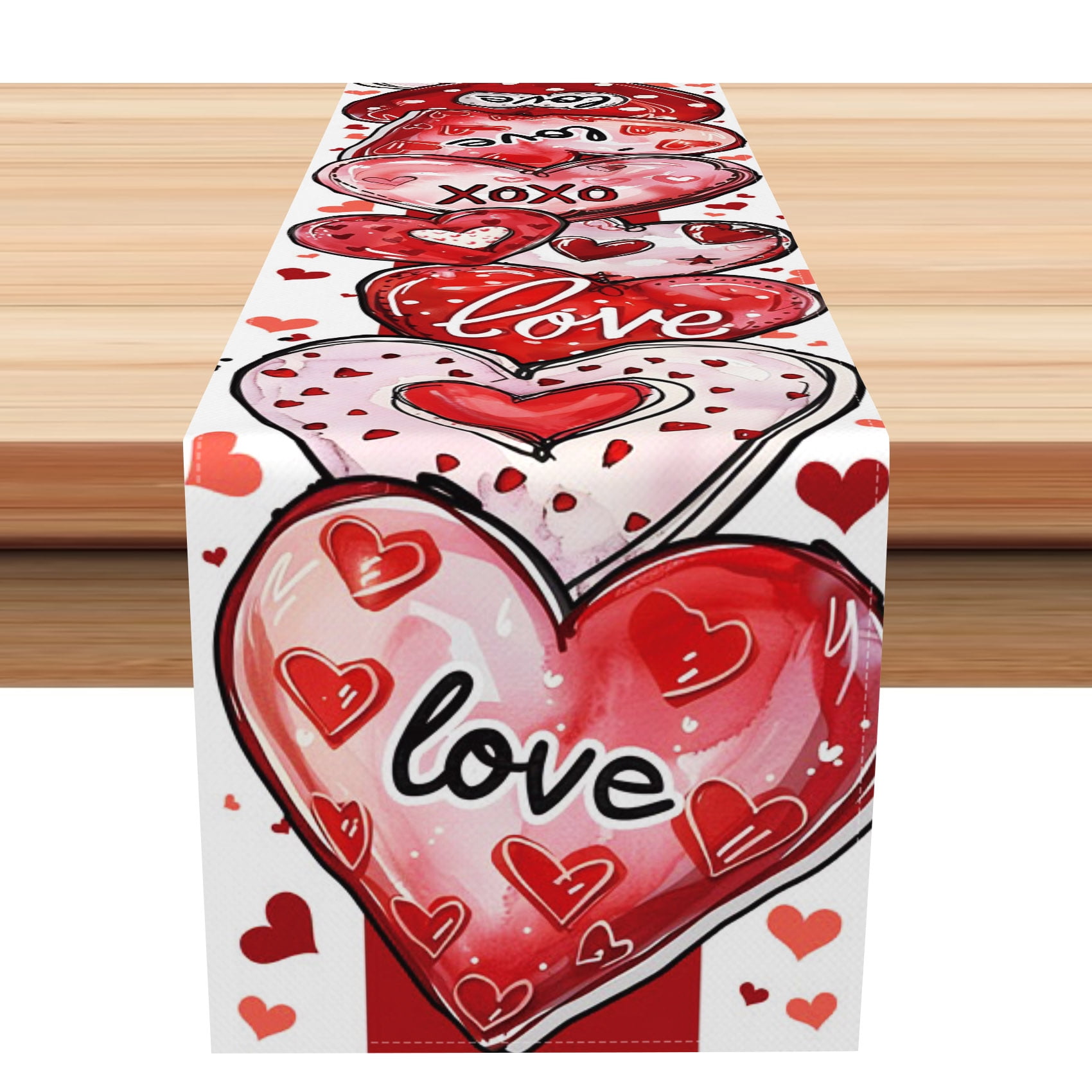 SUNOLIFE Valentine Heart Table Runner Happy Valentine's Day Kitchen ...