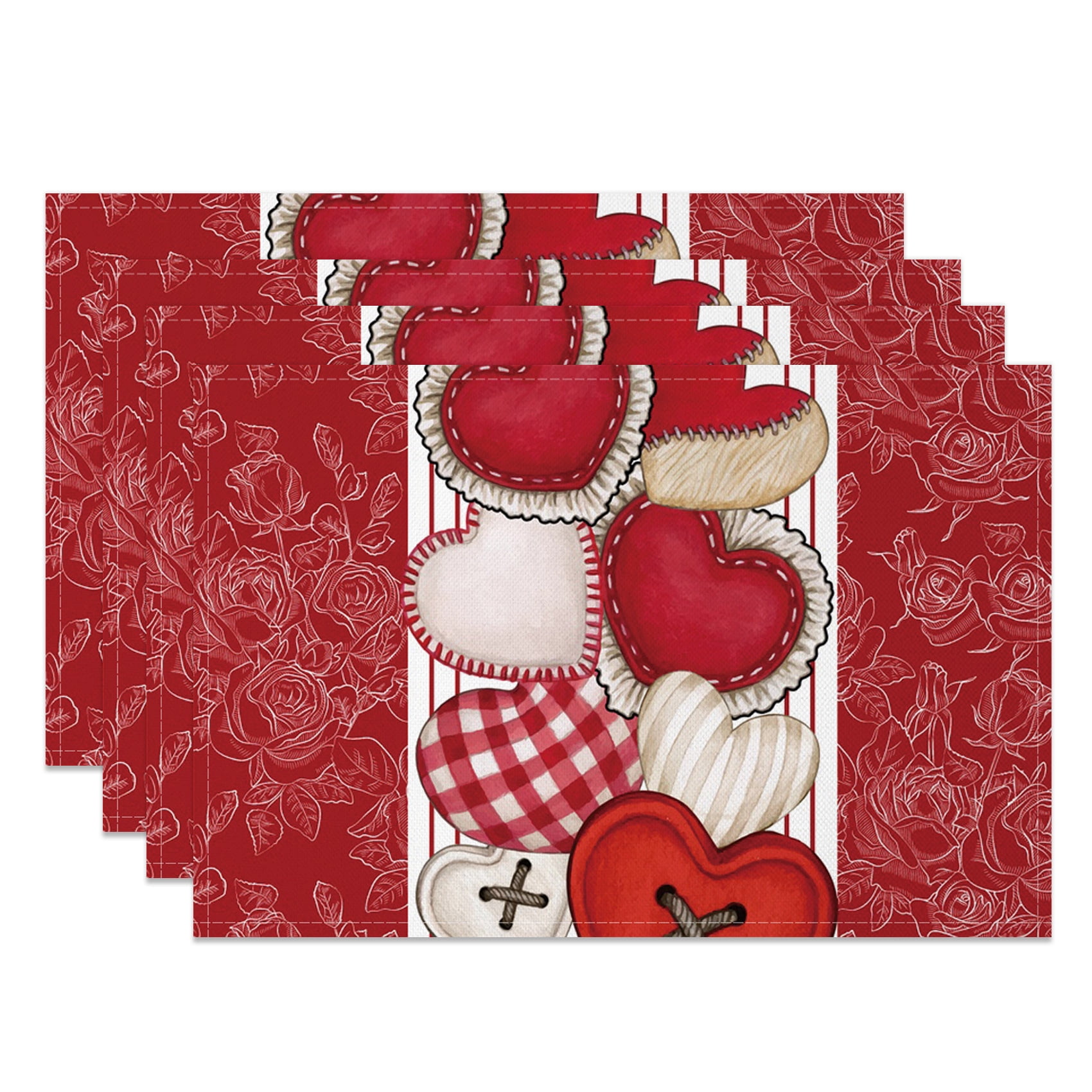 SUNOLIFE Valentine's Day Placemats Set of 4,Red Valentine Table Place ...