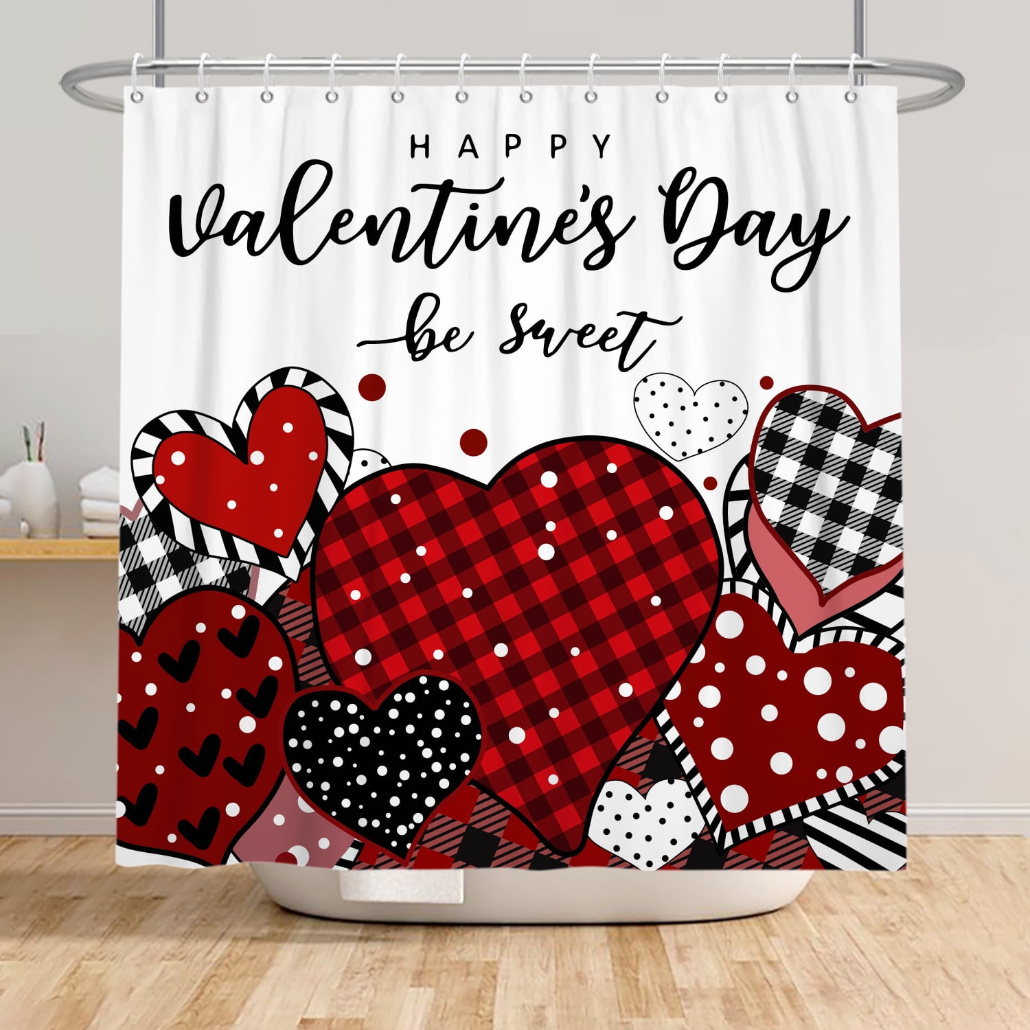 Sunolife Valentines Day Shower Curtain Red Heart Fabric Bathroom