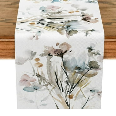 SUNOLIFE Watercolor Floral Linen Table Runners Spring Flowers Table ...