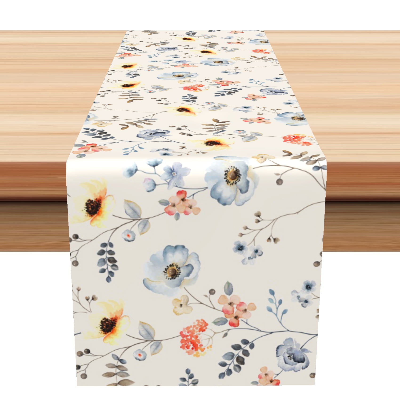 SUNOLIFE Watercolor Flowers Table Runner,Spring Floral Kitchen Dining ...