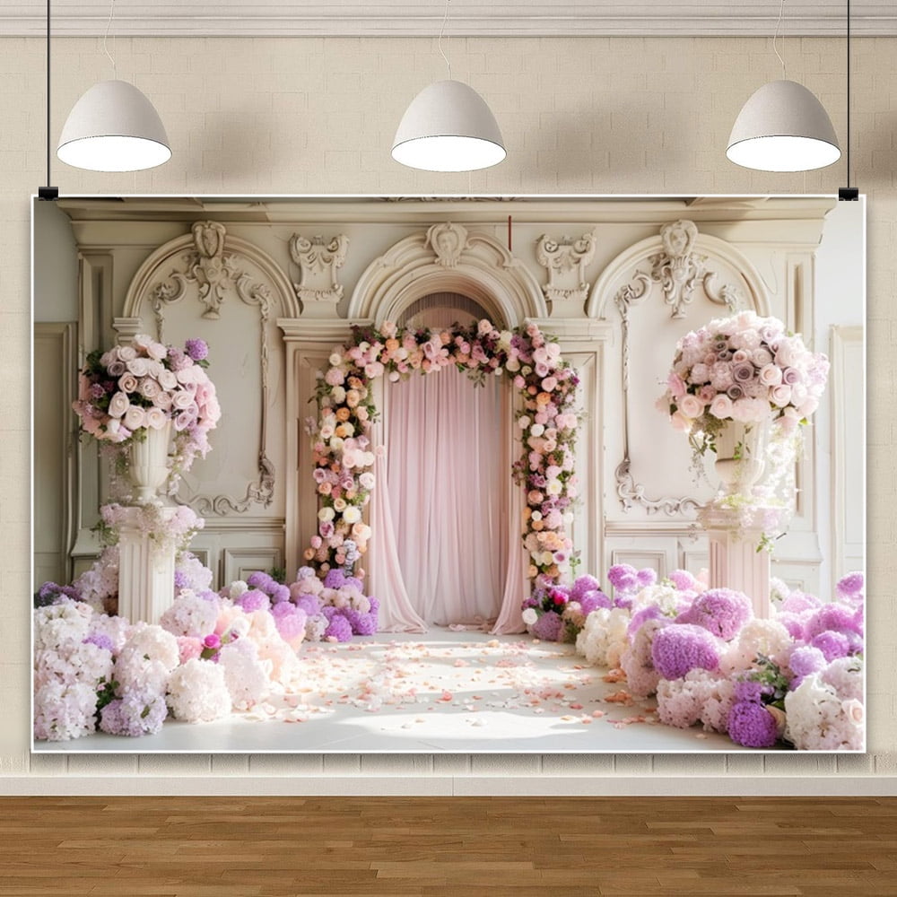 SUNOLIFE Wedding Backdrop Banner Floral Wall Photo Background Banner ...