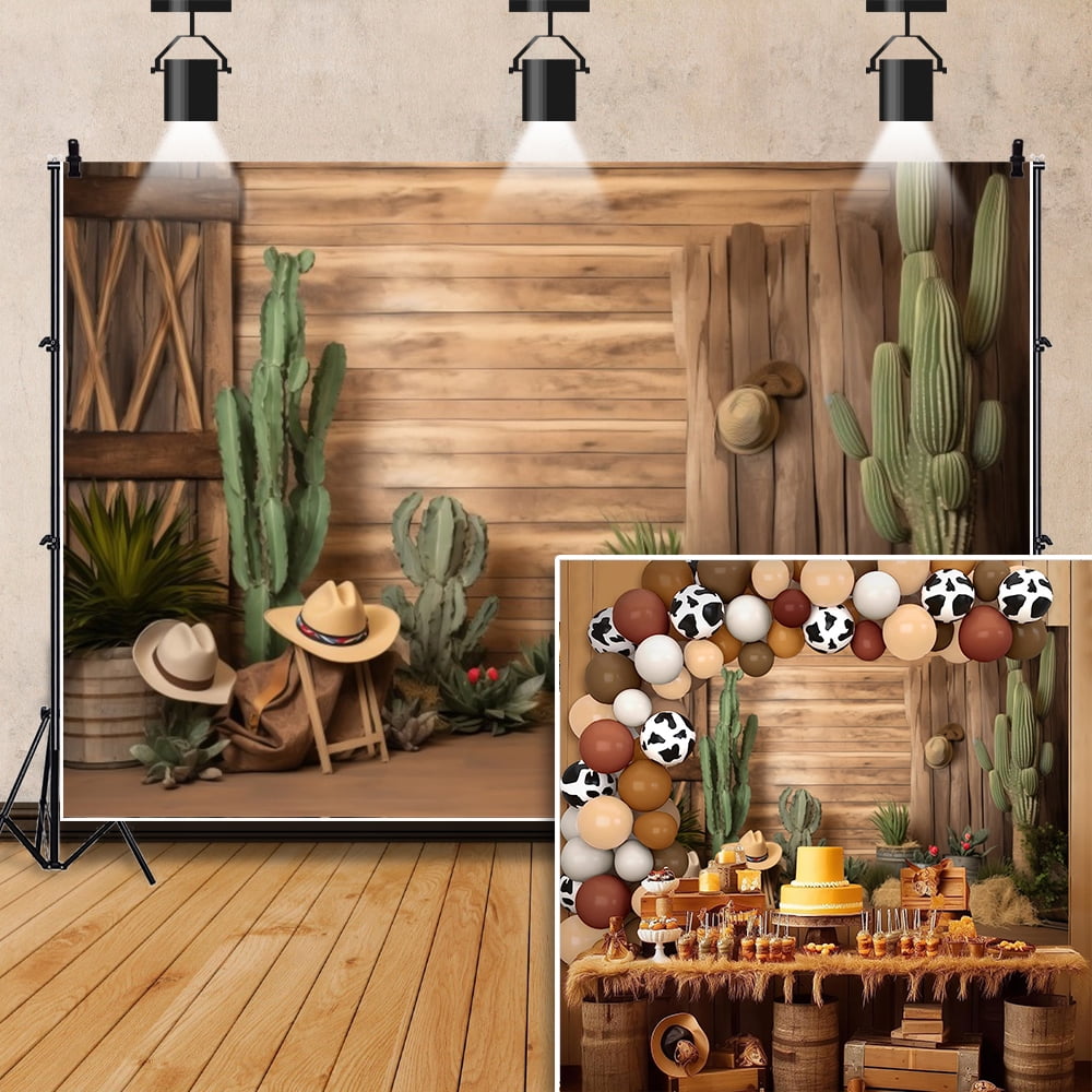SUNOLIFE Western Cowboy Backdrops Banner Rustic Wood Barn Background ...