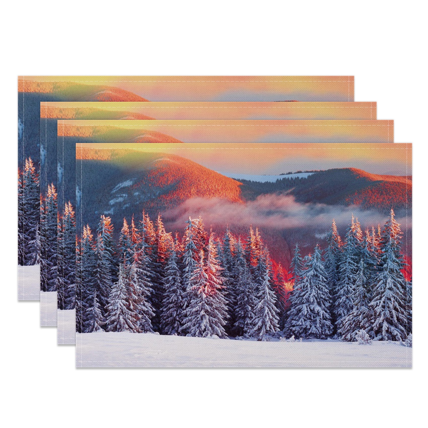 SUNOLIFE Winte Placemats Set of 4,Snow Forest Scene Table Place Mats ...