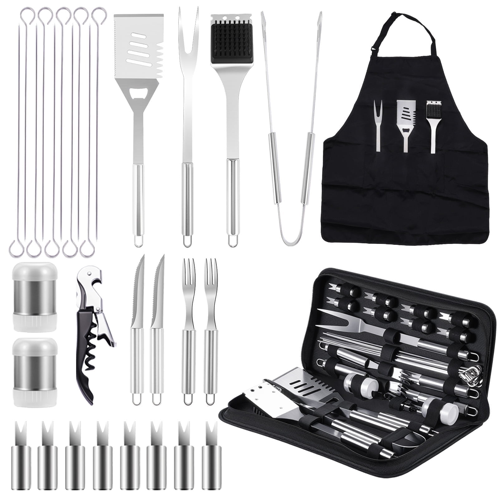SUNOYAR 29PCS Grill Accessories Set, Stainless Steel BBQ Tools, Skewers ...