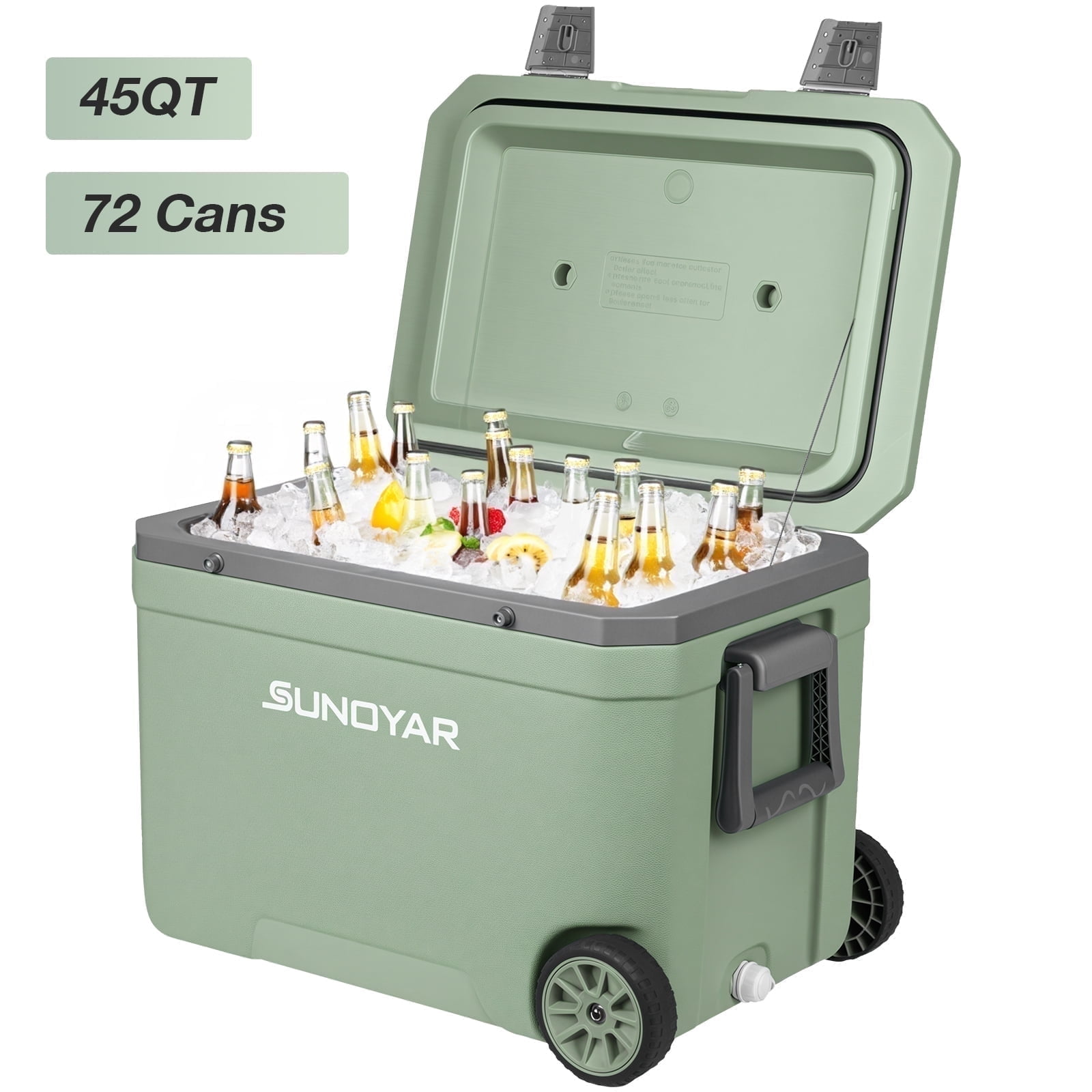 SUNOYAR 45 QT Roller Cooler, Portable Camping Coolers with Wheels ...