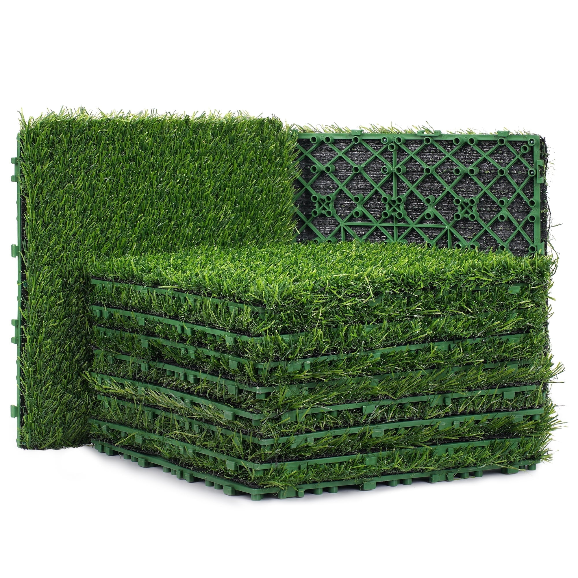 SUNOYAR Outdoor Fake Square Landscape Artificial Grass with Drainage ...