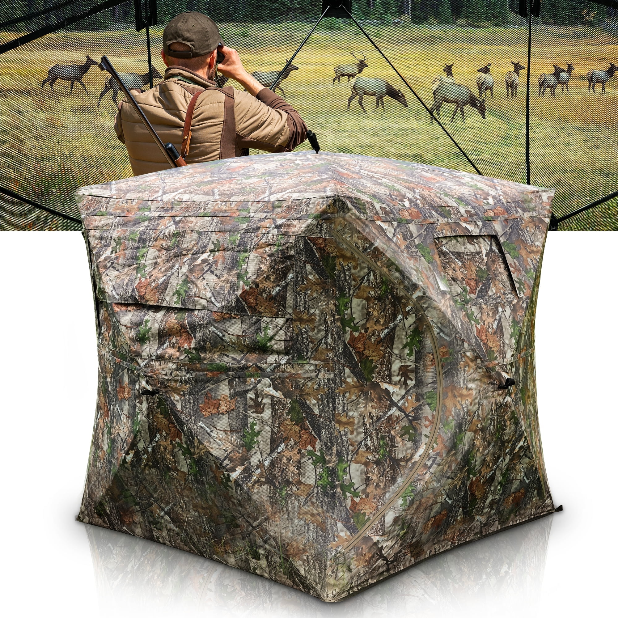 SUNOYAR Hunting Blind, 270° See Through Ground Blind, 2-3 Person 200D ...