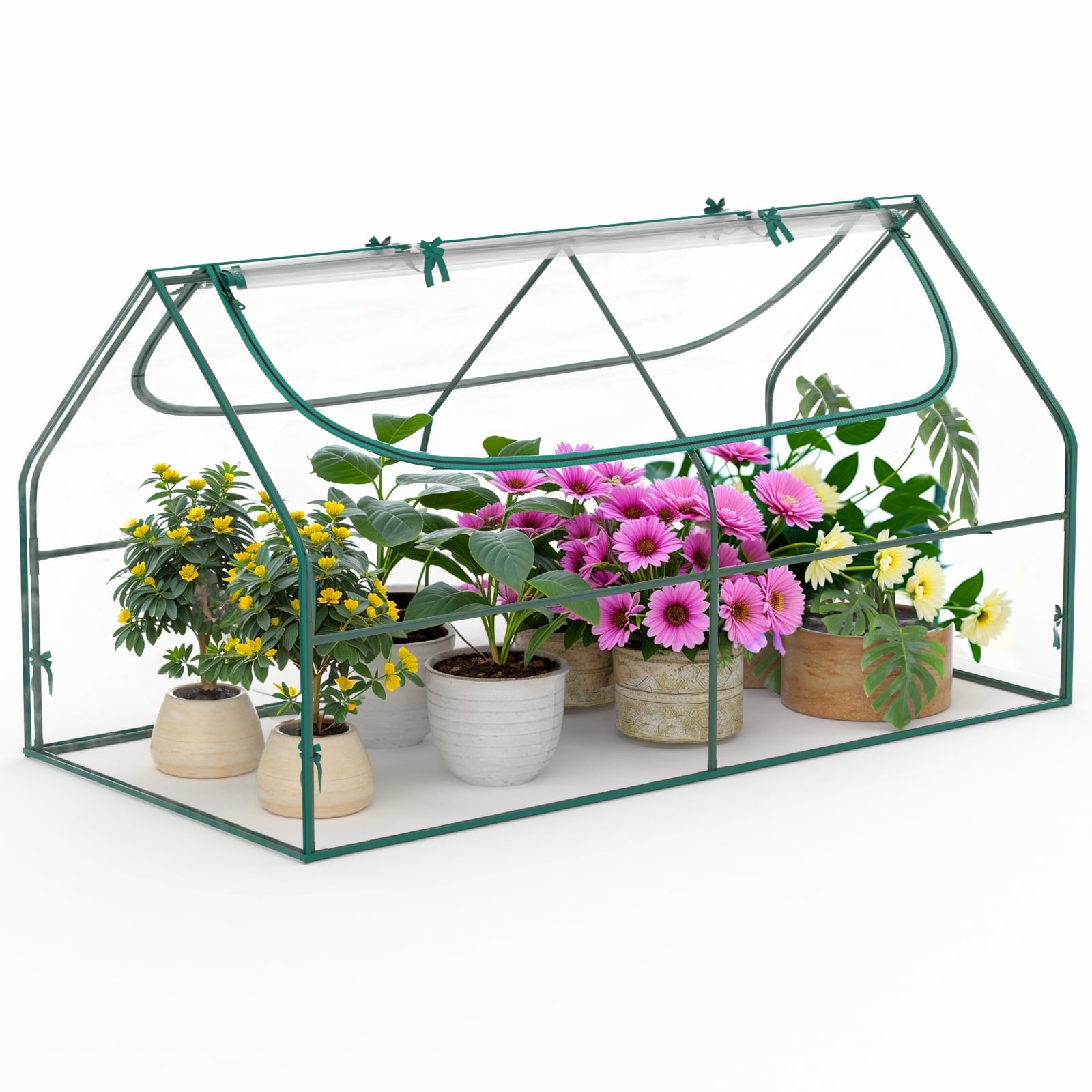 SUNOYAR Mini Greenhouse, Green House with PVC Cover, Roll-Up Zipper ...