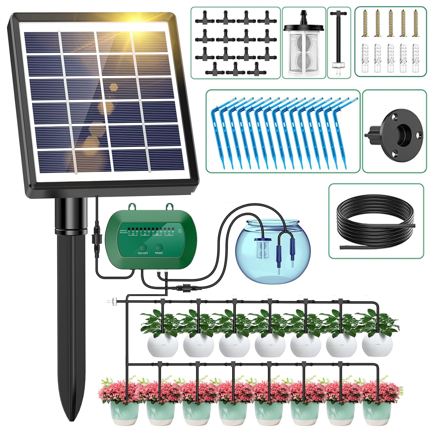 SUNOYAR Solar Drip Irrigation System, Automatic Kit with Sensor Timer ...