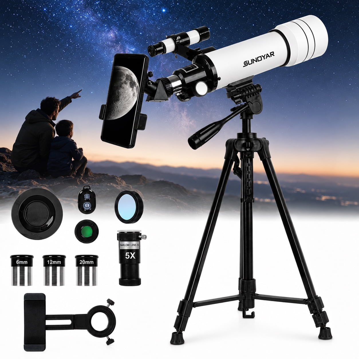 Sunoyar Telescope, 70mm Aperture, 15X-150X Magnification, Astronomy ...