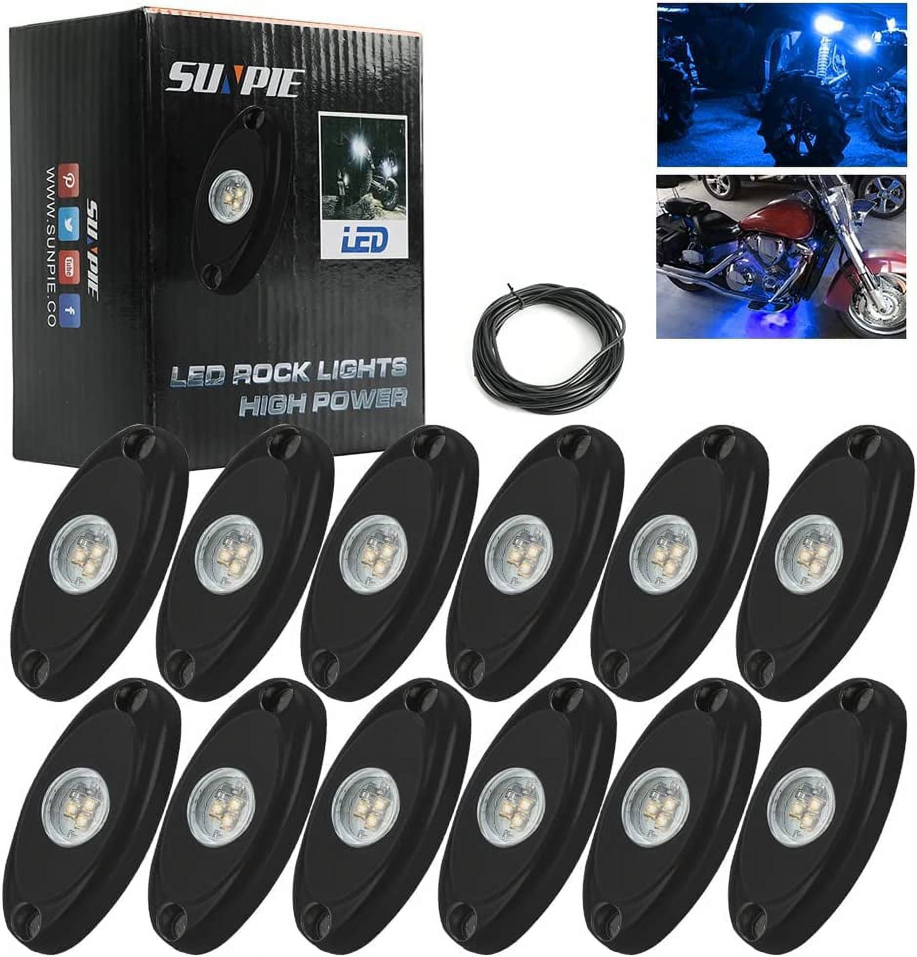 SUNPIE 12 Pods Blue Rock Lights Kits for Off Road Truck Car ATV SUV ...
