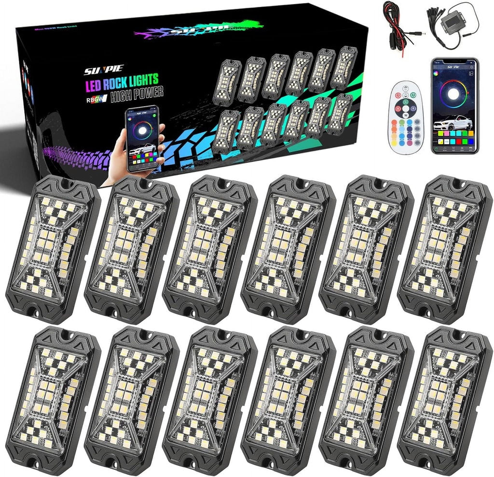 SUNPIE 12Pcs High Power Wide Angle RGBW LED Rock Lights Full Luminous ...