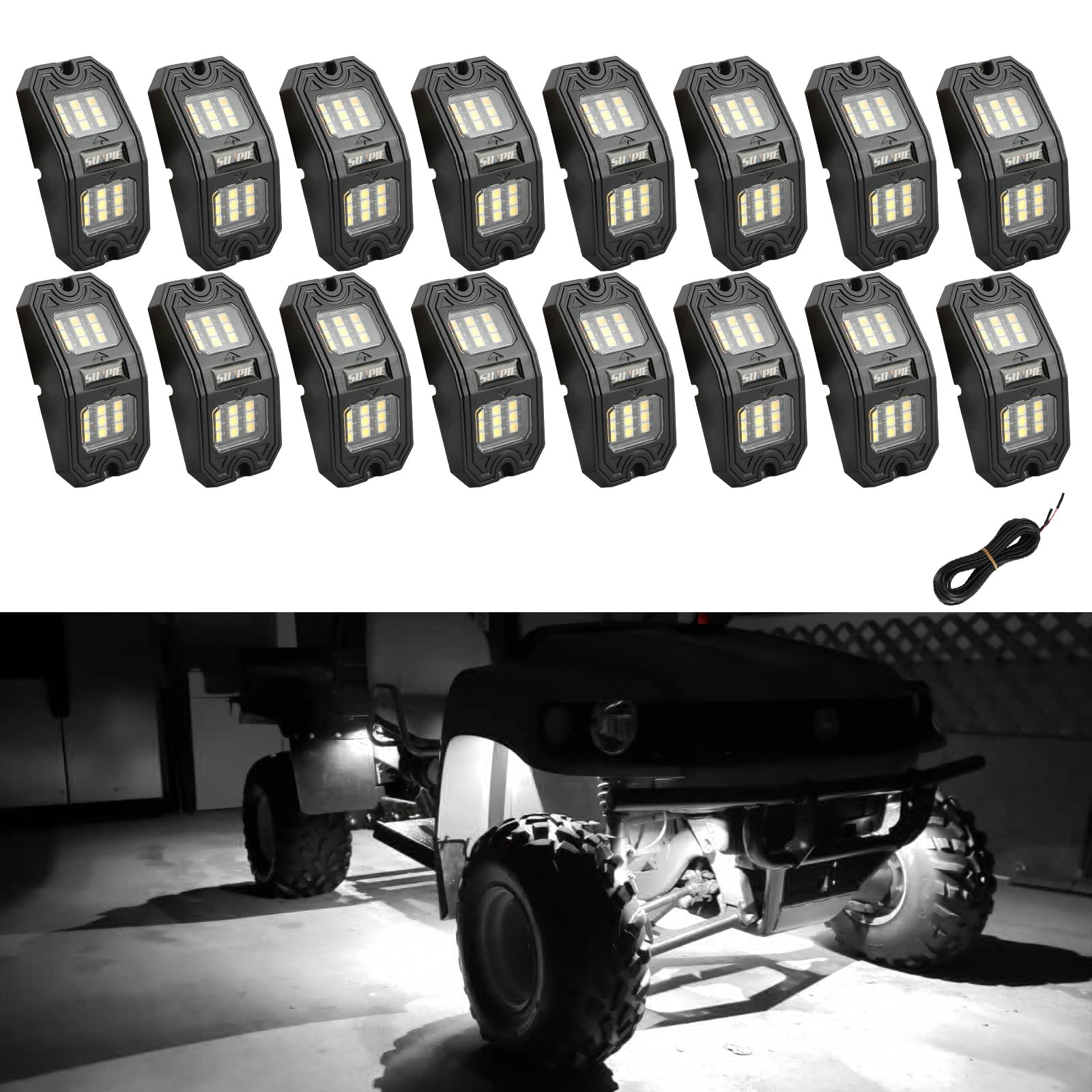 SUNPIE 16 Pods Wide CM31 Angle Pure White LED Rock Lights 6000K for Off ...
