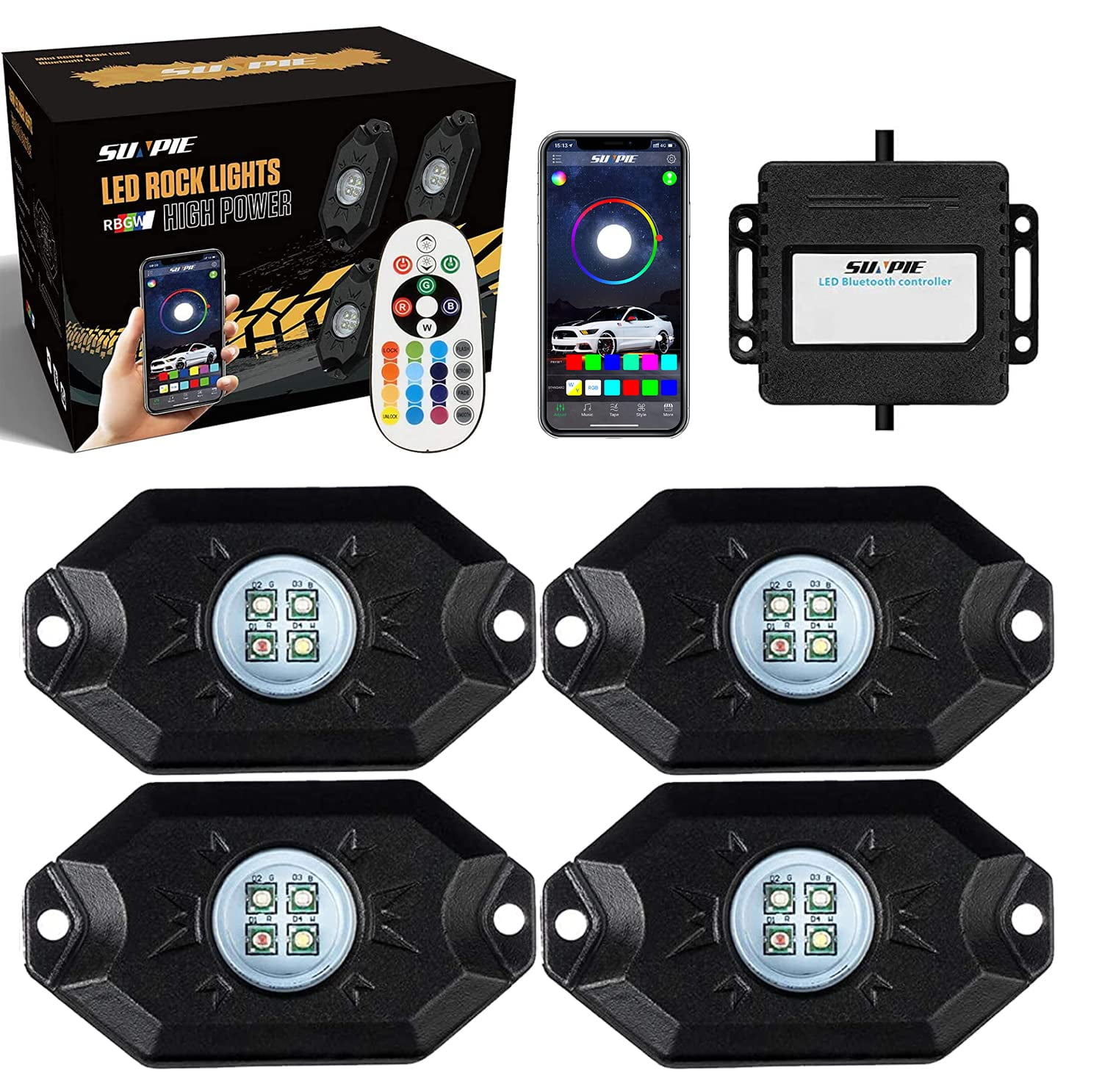 SUNPIE 4 Pods RGBW DHF10 Rock Lights Aluminium Metal Underglow Light ...