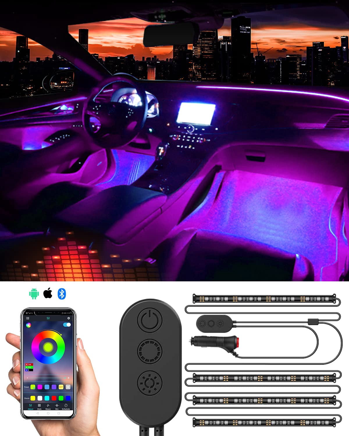SUNPIE Car Lights SSF20 Interior, RGB Universal Strip Smart Lighting w ...