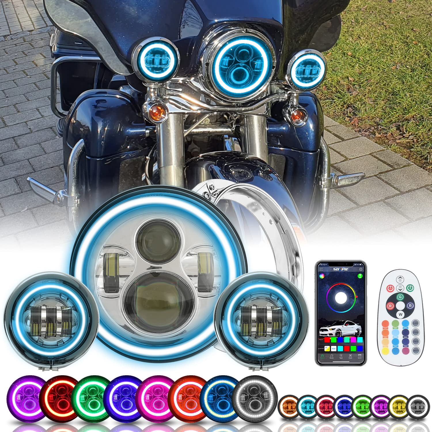 SUNPIE Compatible with H_arley SSF20 Motorcycles 7 inch RGBW Halo Head ...