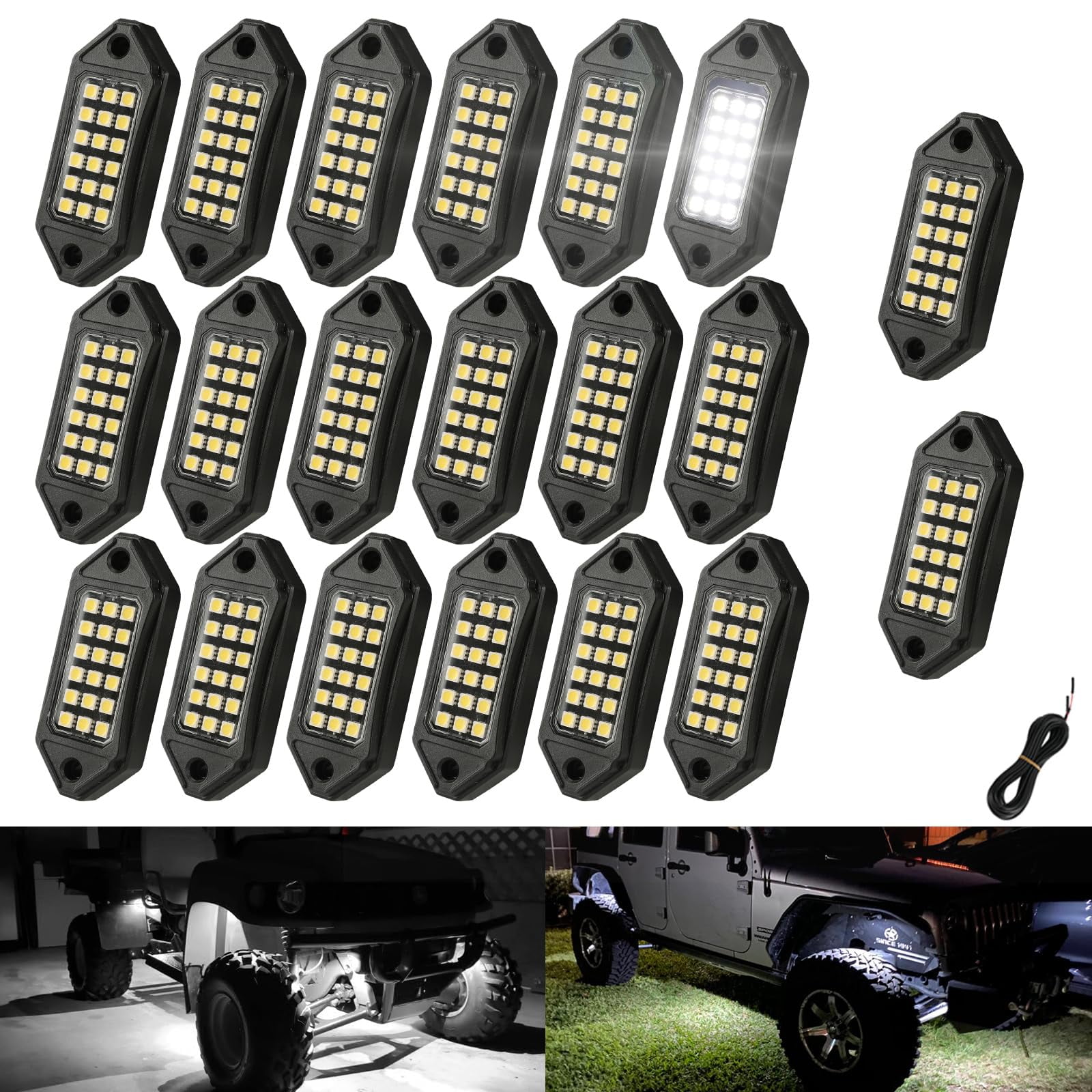 SUNPIE White Rock Lights, 20 Pods LED Rock Lights Underglow kit IP67 ...