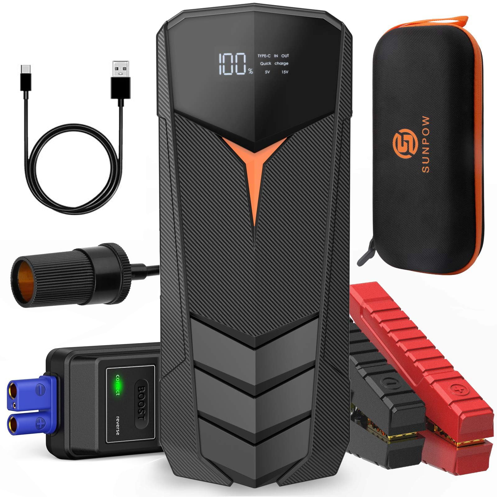 SUNPOW Lithium Jump Starter Battery Pack 2000A Peak 20000mAh (Up to All ...