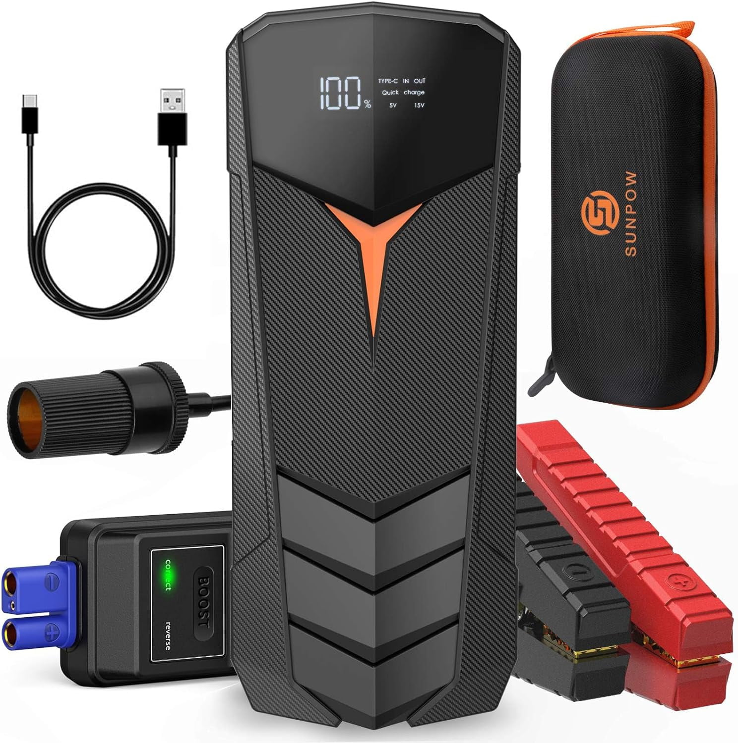 SUNPOW Lithium Jump Starter Battery Pack 2000A Peak 20000mAh (Up to All Gas and 8.5L Diesel),12V ...