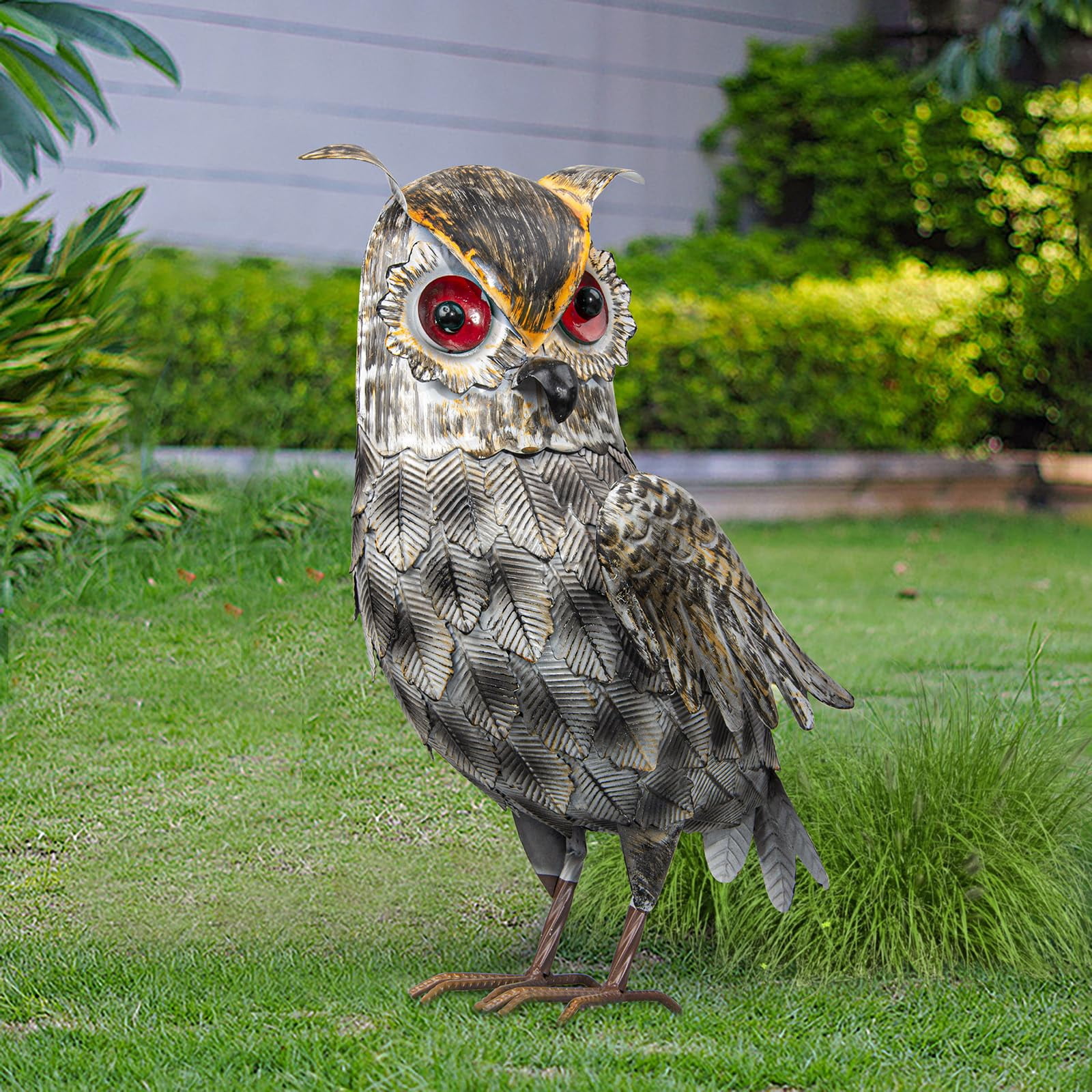 SUNREEK Metal Owl Outdoor SSF20 Statue, Realistic Owl Garden Statue for ...