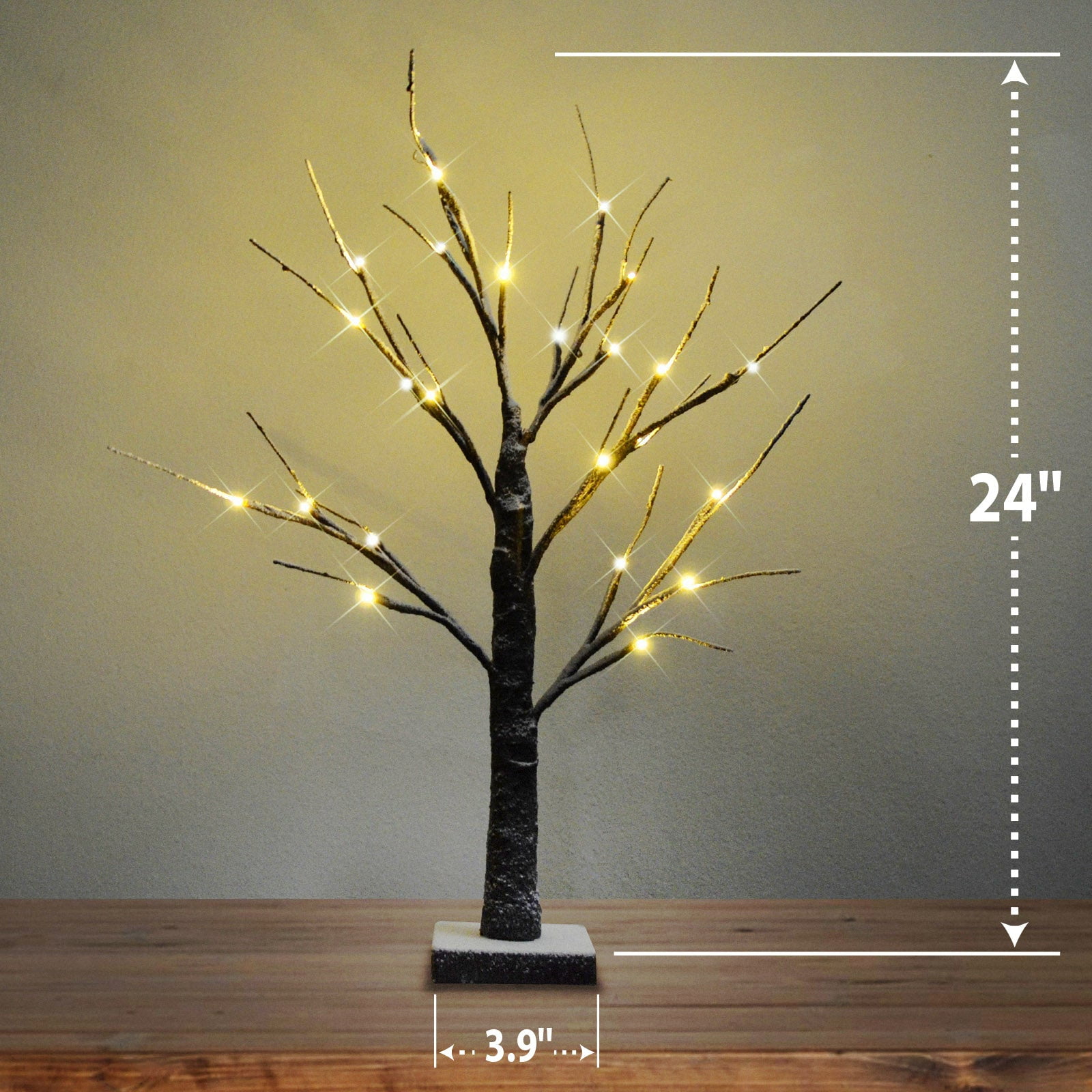 SUNRISEUMBRELLA 24 Inch Snow Covered Lighted Tree 24L LED Night Light ...