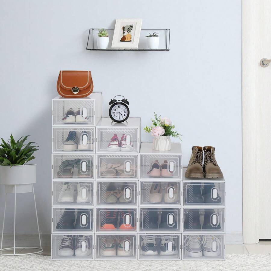SUNROAD Shoe Storage Boxes 12 Pack Clear Plastic Stackable - Black ...