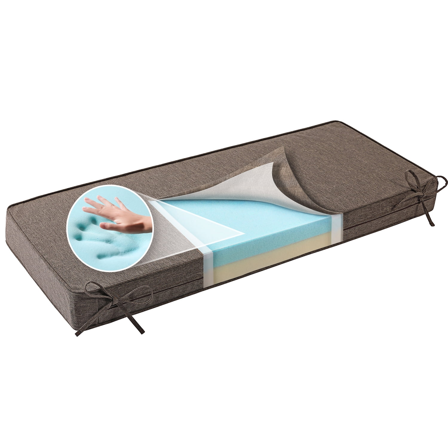 SUNROX Gel Memory Foam Bench Cushion with Ties, Water Resistant ...
