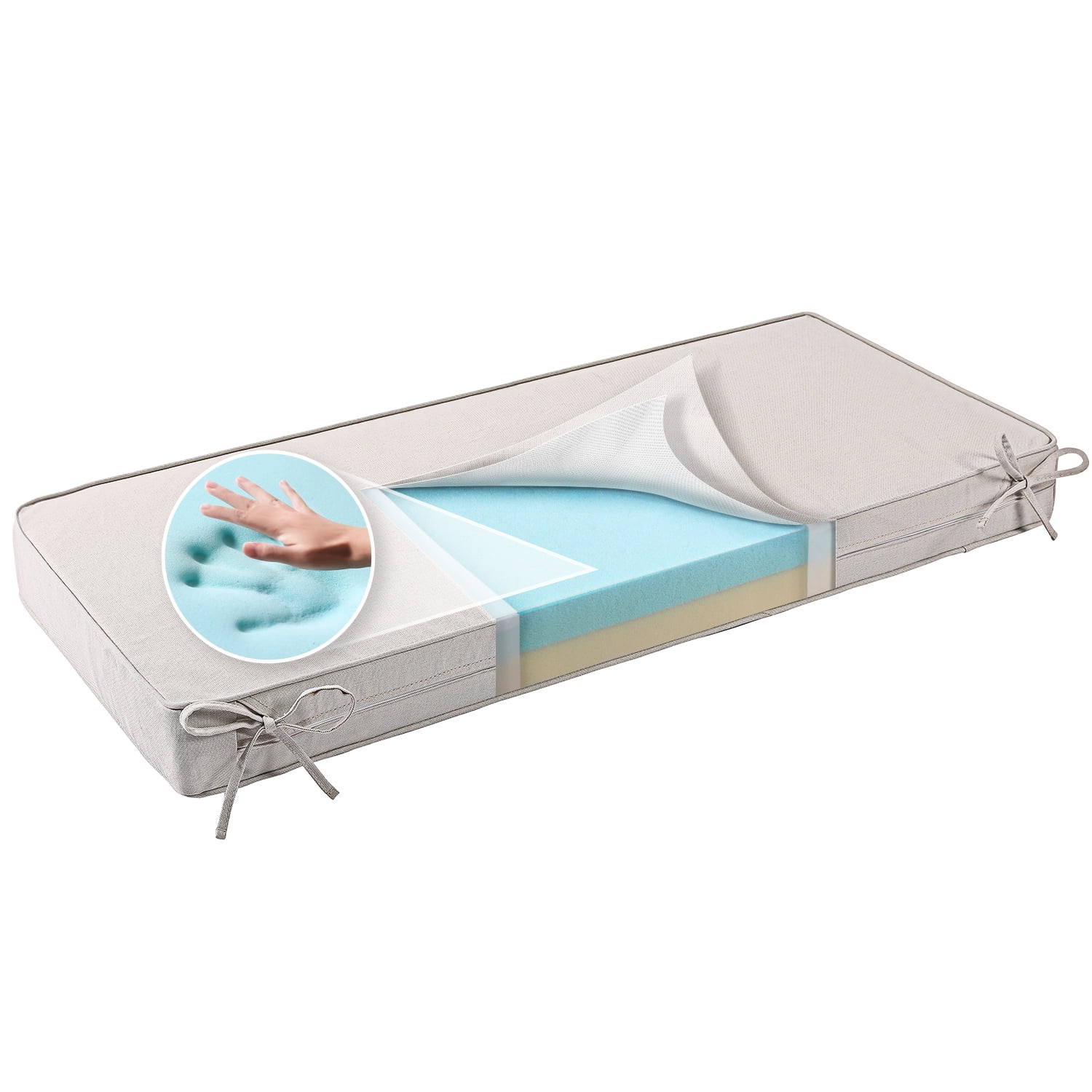 SUNROX Gel Memory Foam Bench Cushion with Ties, Water Resistant ...