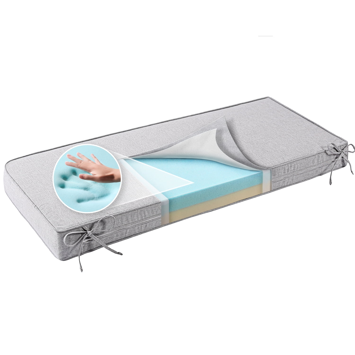 SUNROX Gel Memory Foam Bench Cushion with Ties, Water Resistant ...