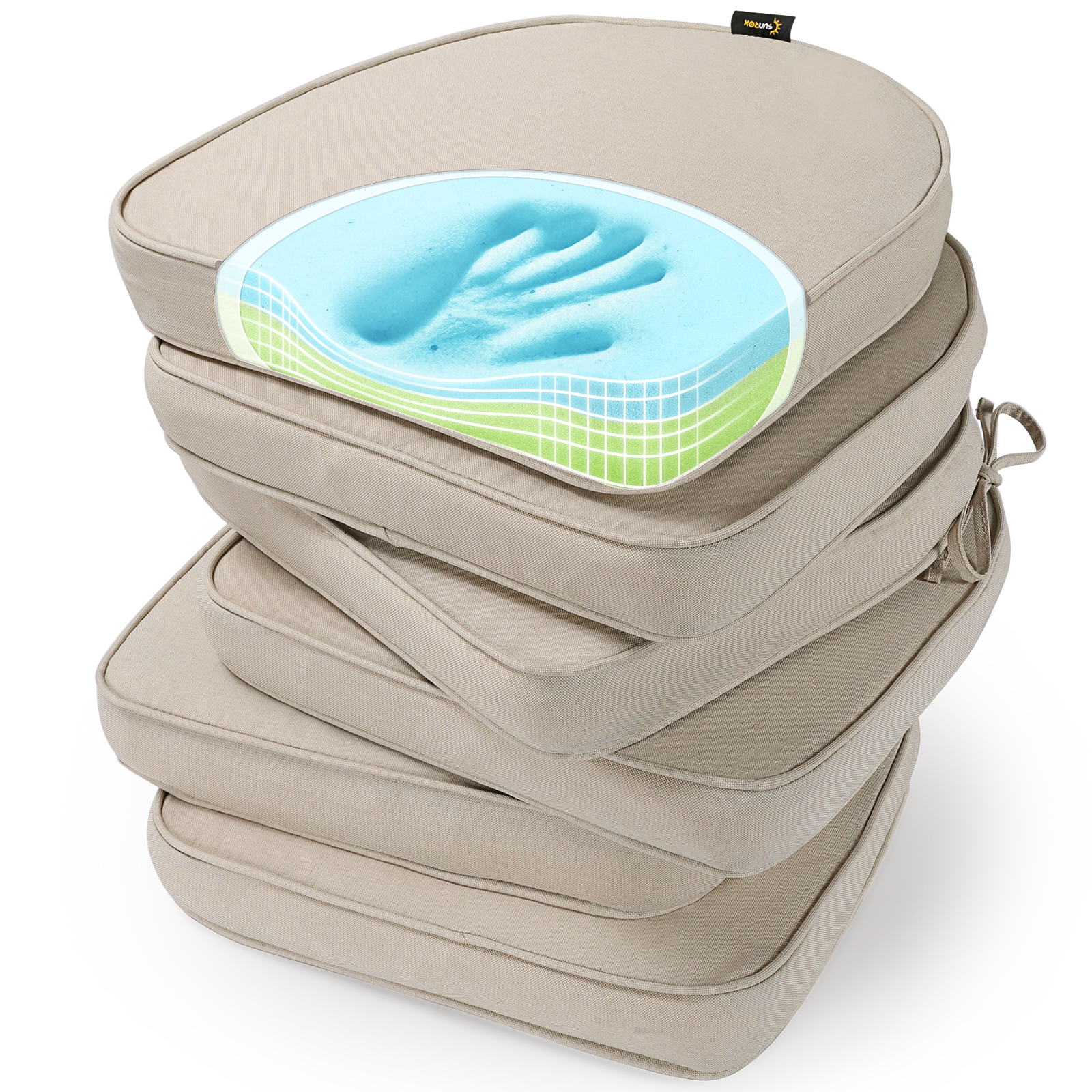 SUNROX Indoor/Outdoor Gel Memory Foam Chair Cushions, Water/Stain ...