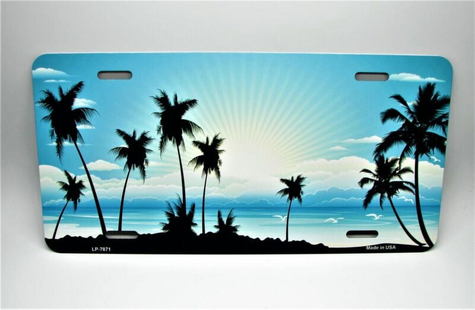 SUNSET PALMS METAL CAR LICENSE PLATE, PALM TREES TROPICAL SUNSET ...