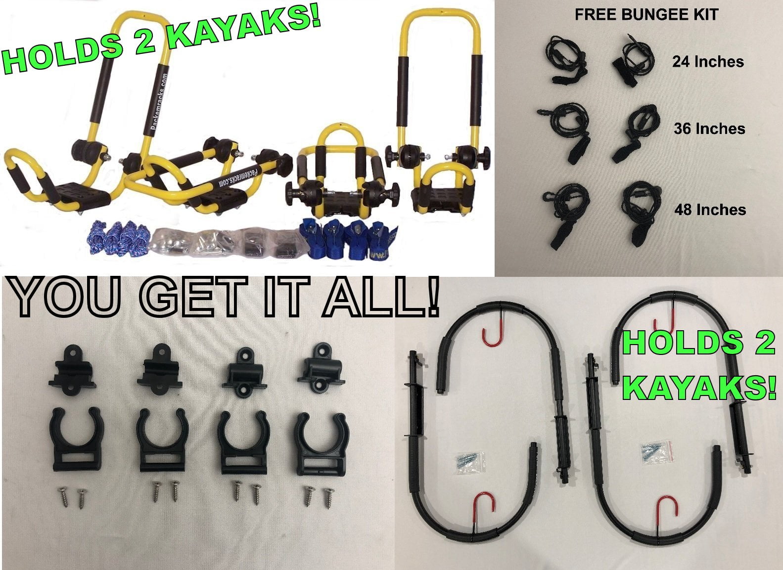 SUNSHINE YELLOW FOLDING J-STYLE KAYAK RACK ROOF TOP AND WALL CARRIER ...