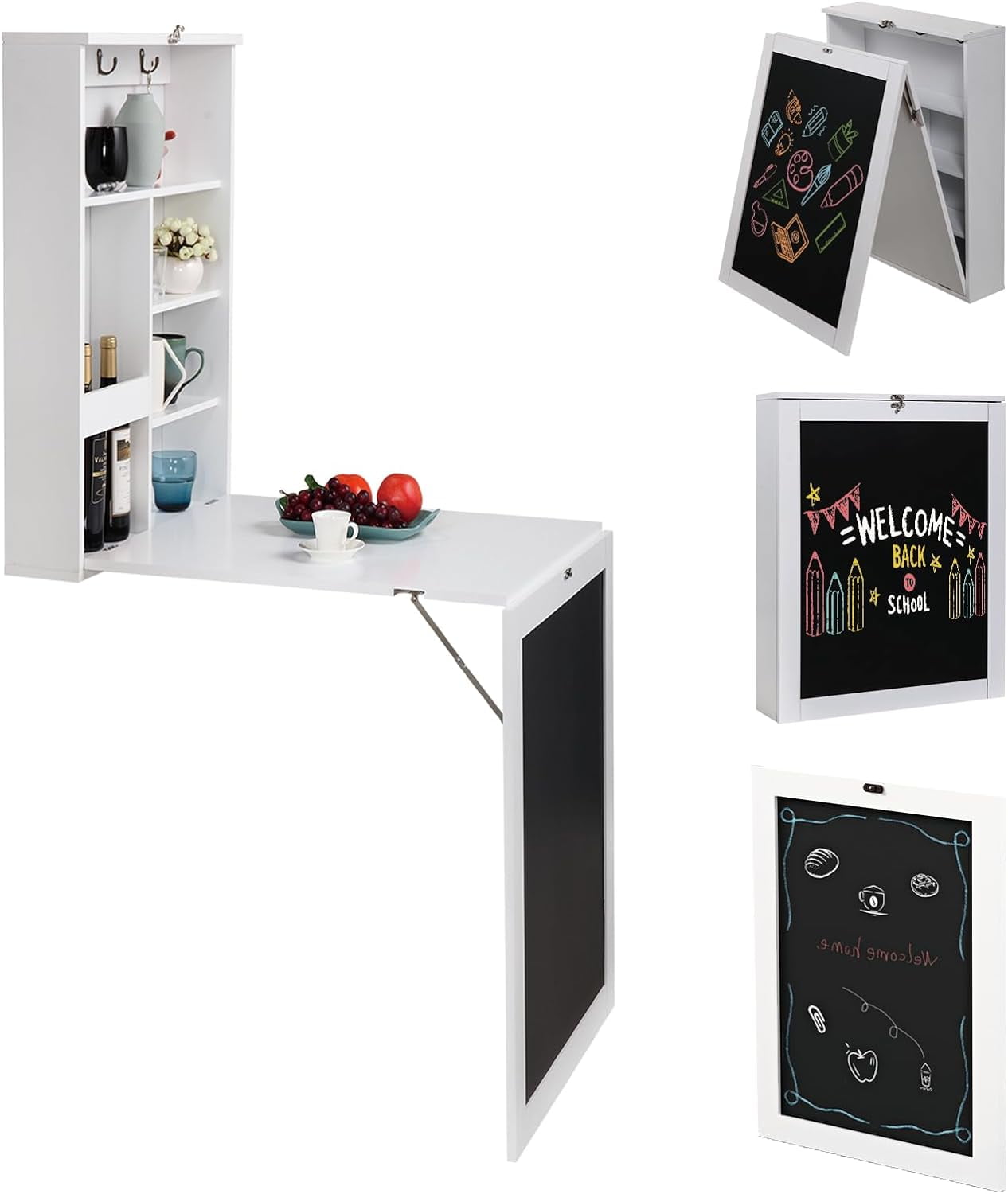 SUNSHNO Folding Wall Mounted Desk, Floating Desk with Chalkboard, Space ...