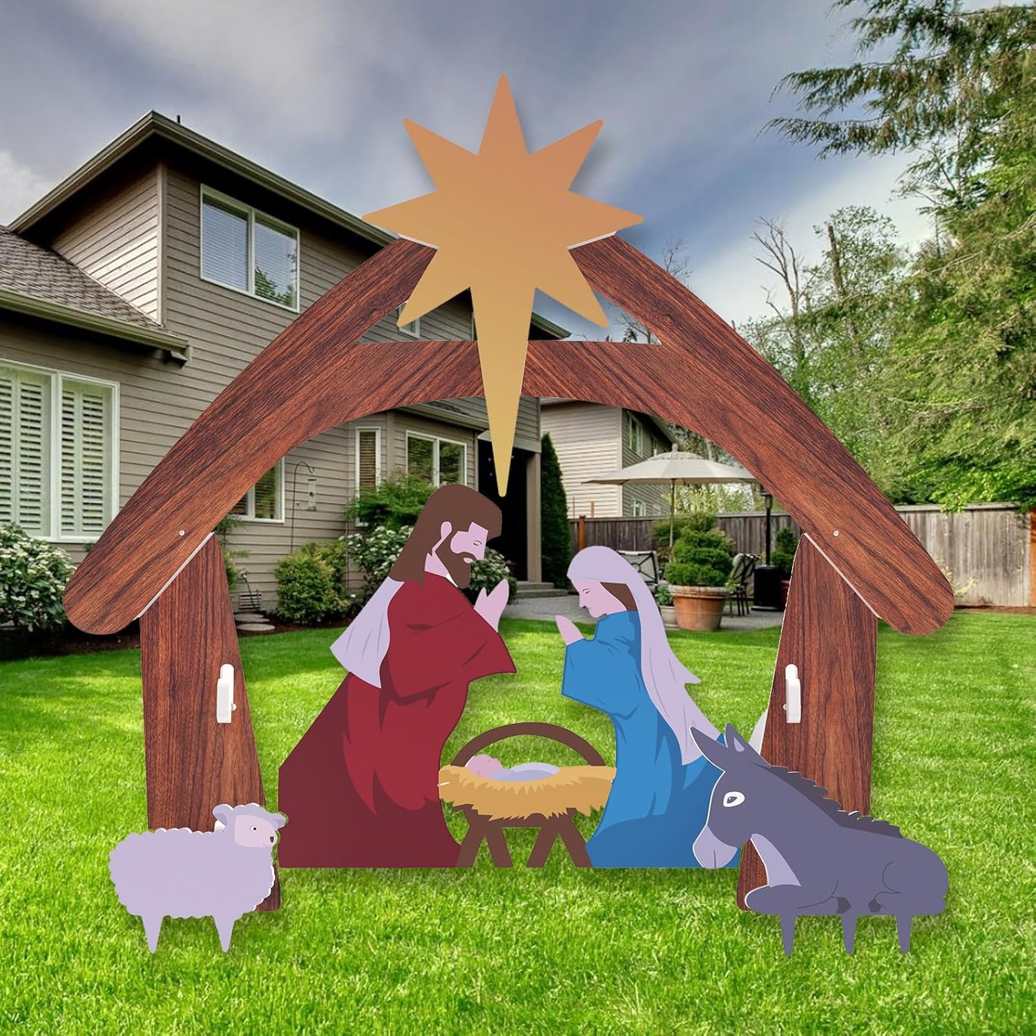 SUNSHNO Large Outdoor Nativity Scene, Weatherproof Nativity Sets for ...