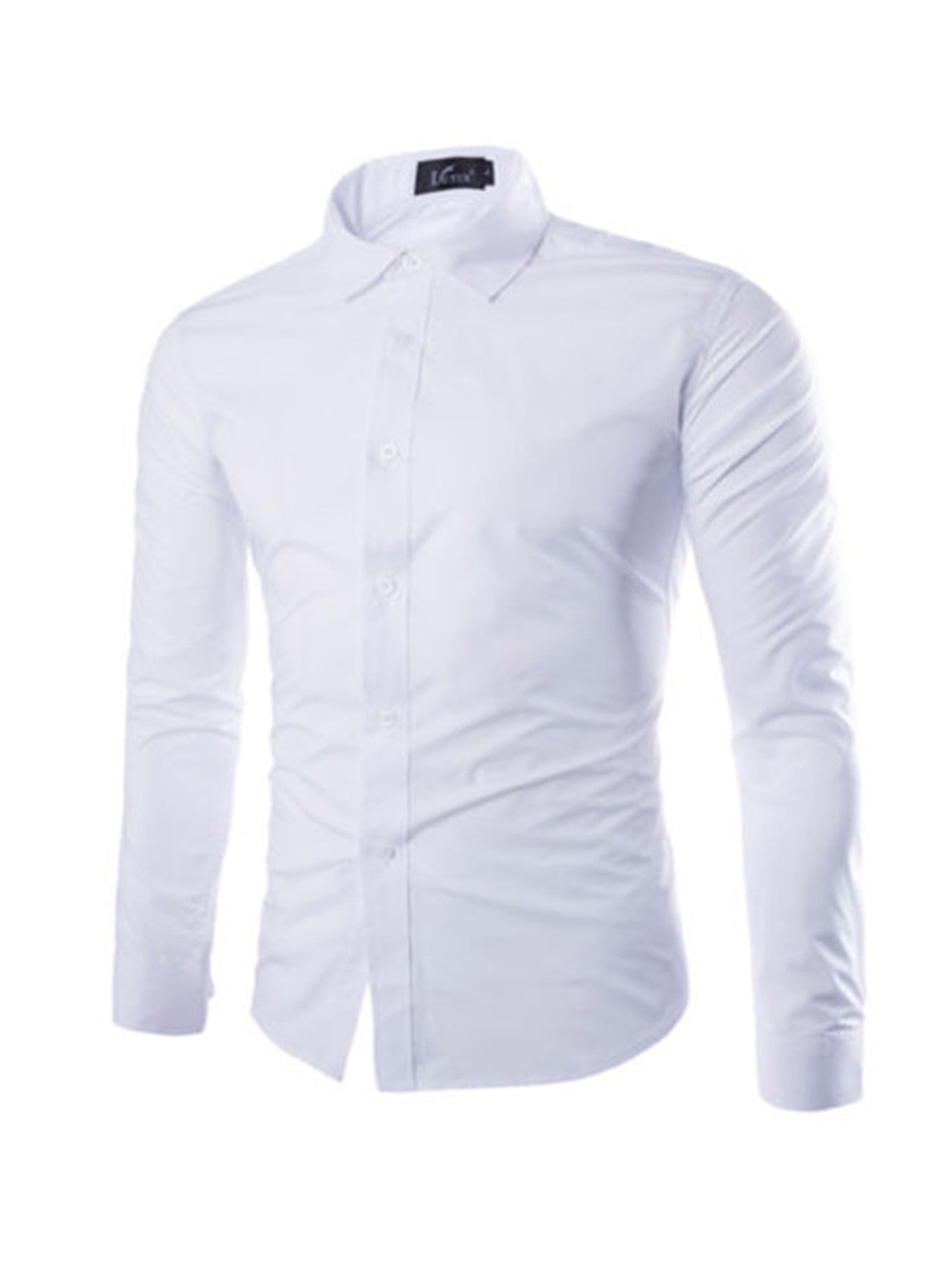 SUNSIOM Mens Formal Long Sleeve Button Down Shirt Pocketless Turndown ...