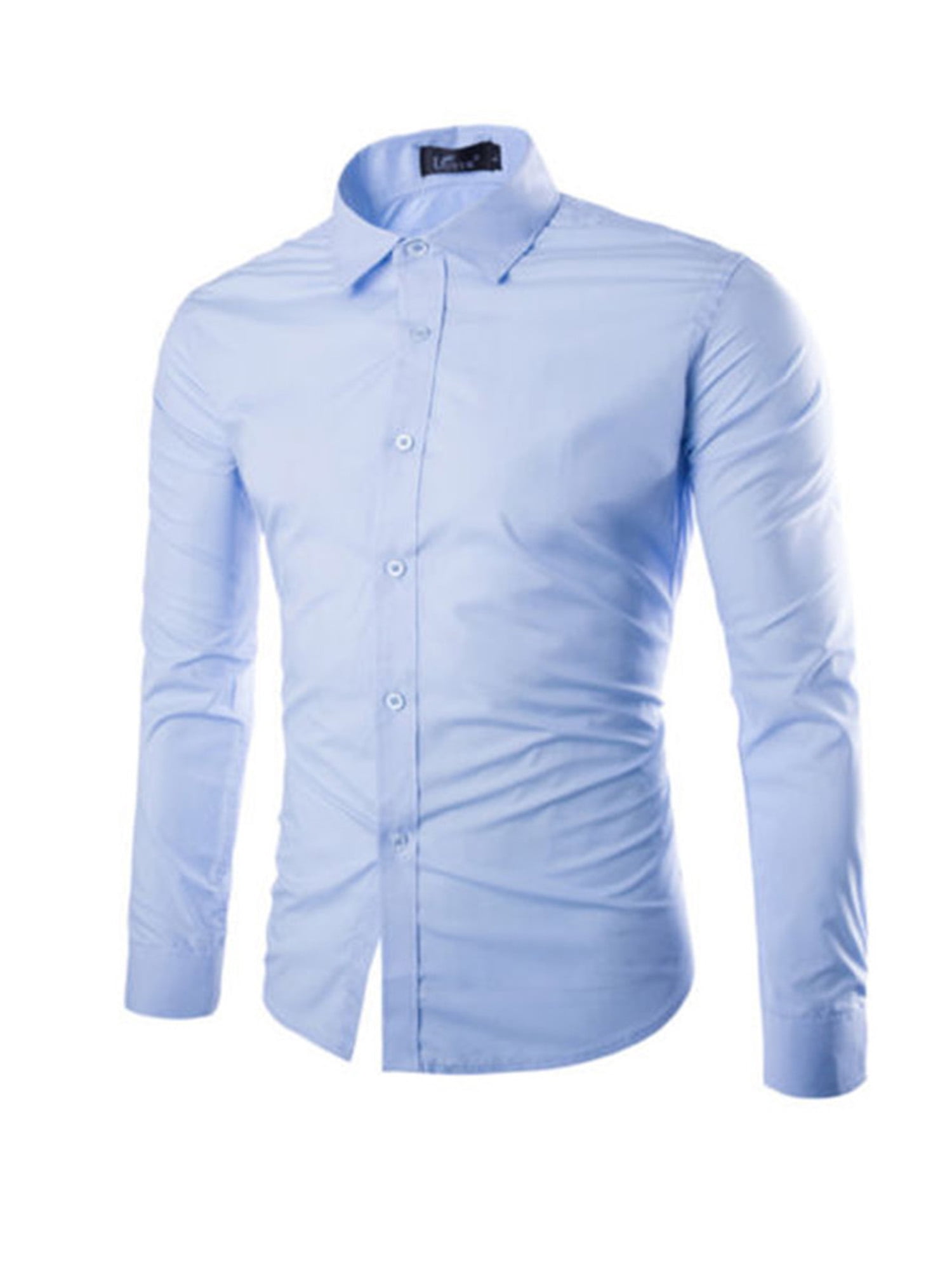 SUNSIOM Mens Formal Long Sleeve Button Down Shirt Pocketless Turndown ...
