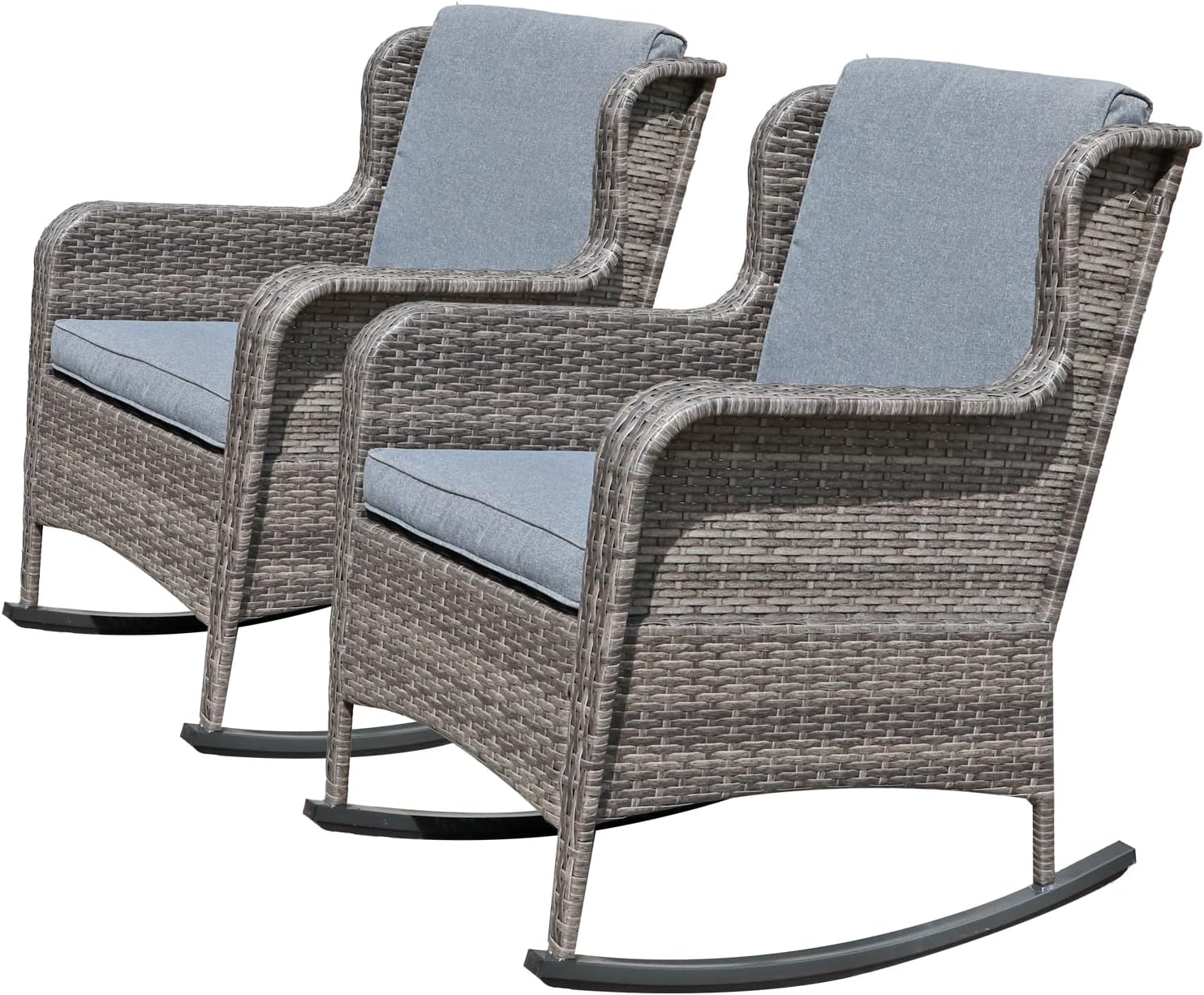 SUNSITT Outdoor Resin Wicker Rocking Chairs with Olefin Cushions, Set ...